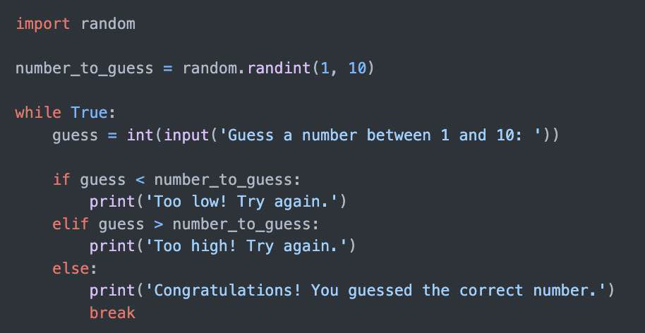 This code asks the user to guess a number between 1 and 10, then prints ...