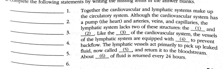 Complete the following statements by writing the missing ter | Quizlet
